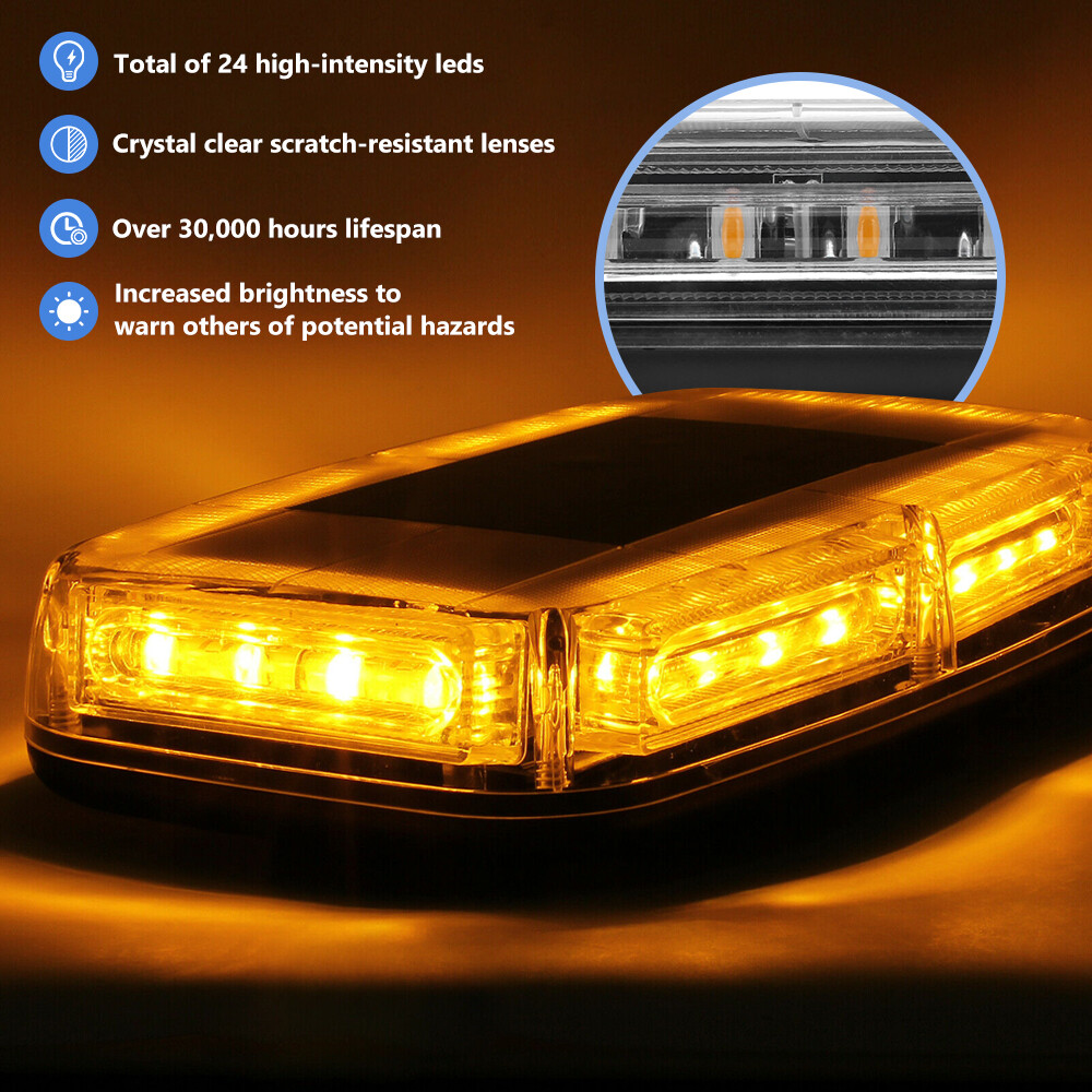 24 LED Flashing Magnetic Amber Strobe Light Beacon Emergency Warning ...