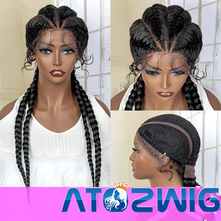 26I Synthetic Wigs Braided Wigs Lace Front Dutch Twins Cornrows Beauty ...