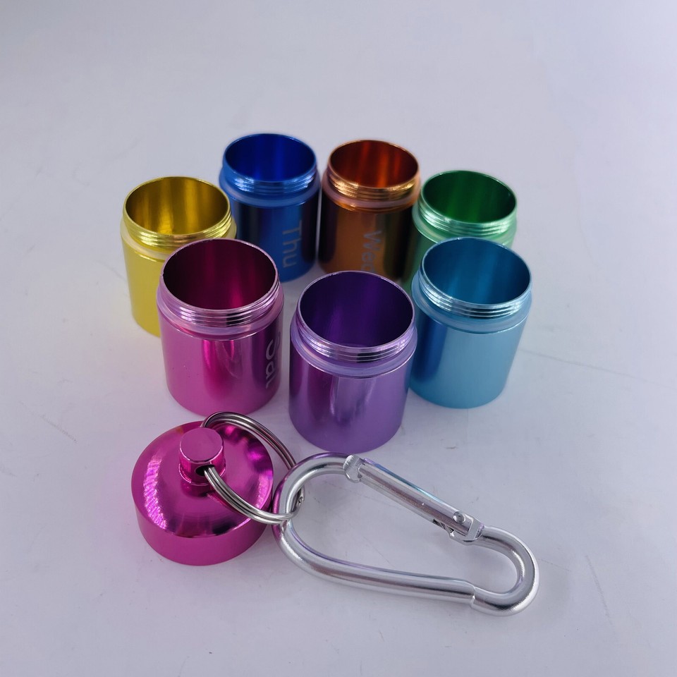 Weekly Metal Pill Box Organizer 7 Day Portable Waterproof Keychain Pill ...