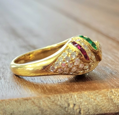 Vintage 18k Yellow Gold Heart Diamond, Emerald & Ruby Ring, Size 6.5, 8.46 Grams | eBay