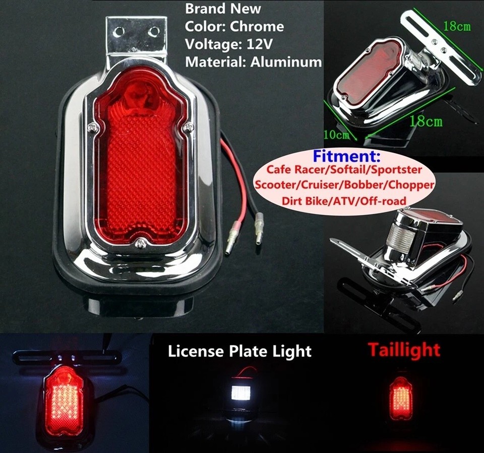 Tombstone Brake Tail Light 12 V Motorcycle Chrome Fit For Harley | eBay