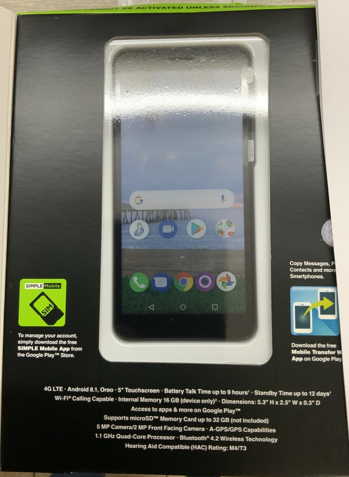 📱Simple Mobile 4G LTE Data TLC A1 5" Touchscreen 16GB 🆕👉NO SIM CARD ...