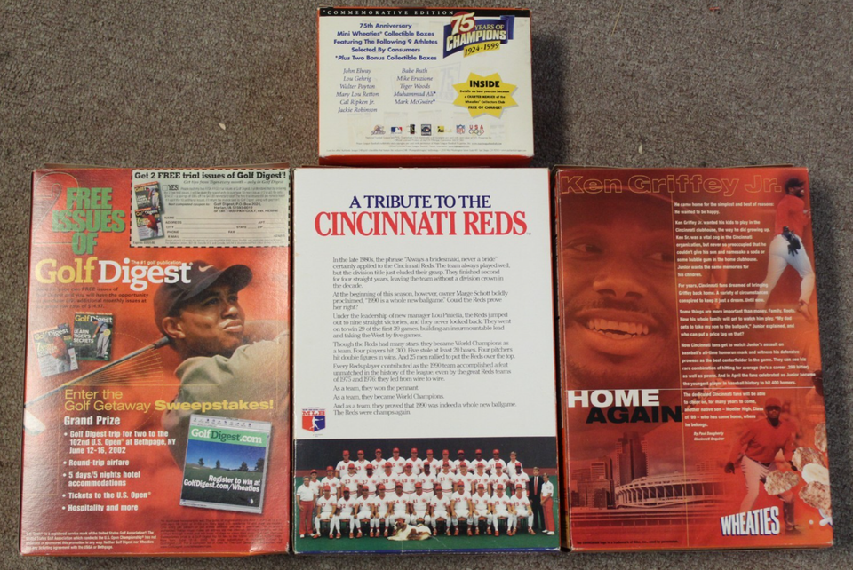 VTG Wheaties Cereal Box Lot- Tiger Woods, Ken Griffey Jr, 1990 Reds, 75 ...