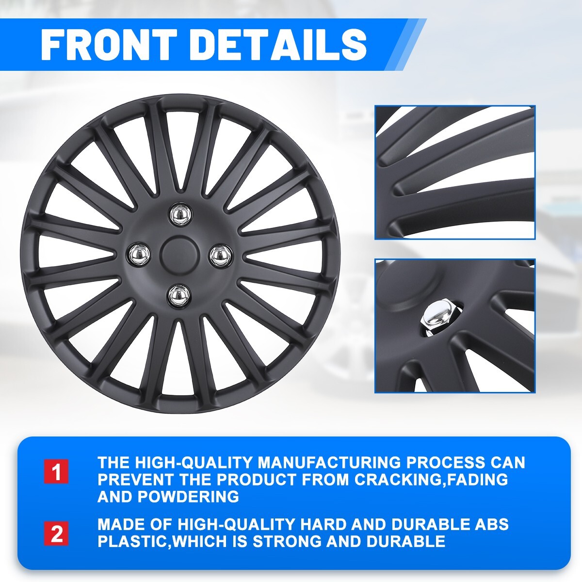 15in Set of 4 Matte Black Wheel Covers Snap On Full Hub Caps R15 Tire ...