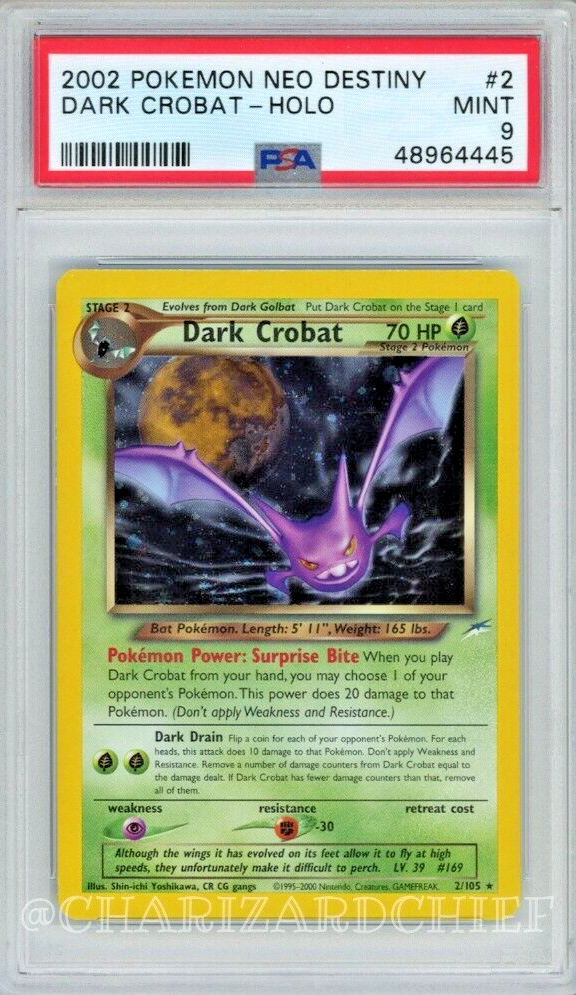2002 Pokemon PSA Mint Dark Crobat 2/105 Holo Rare Neo Destiny Set ...