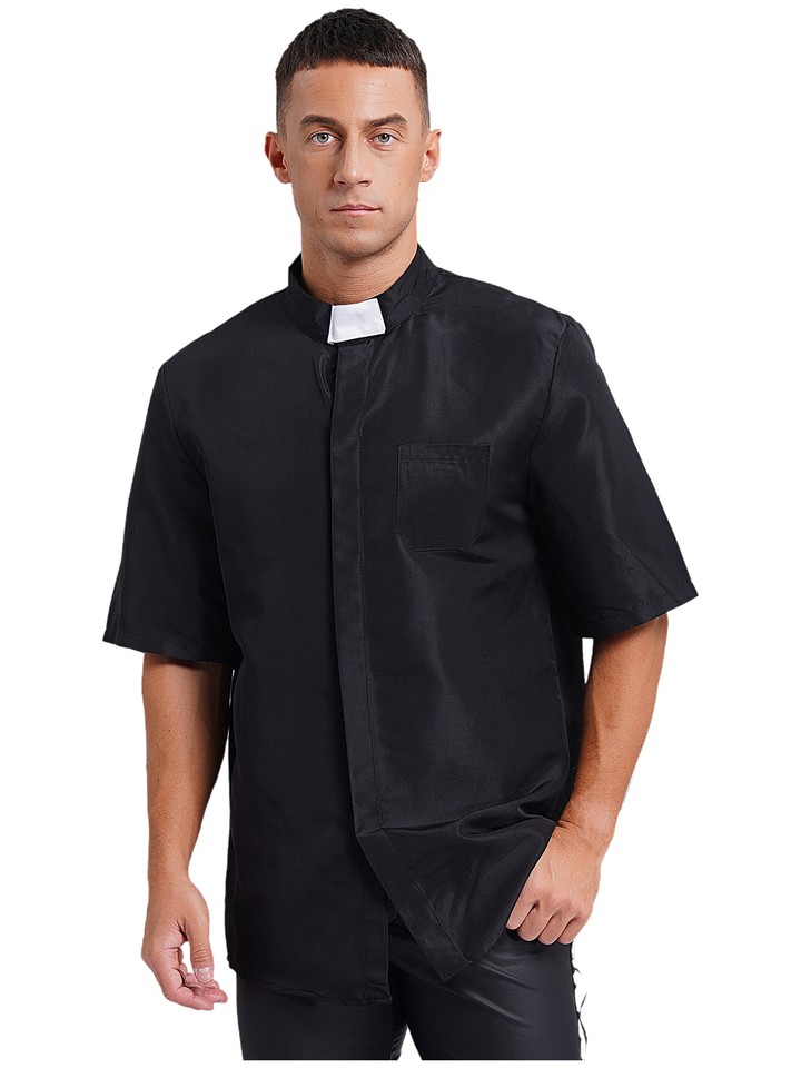 Men's Clergy Shirts Tab Collar Priest Shirt Festival Prom Costume for ...