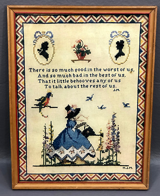 Lovely Vintage Poem - Framed REPRODUCTION Print of Needlework ...