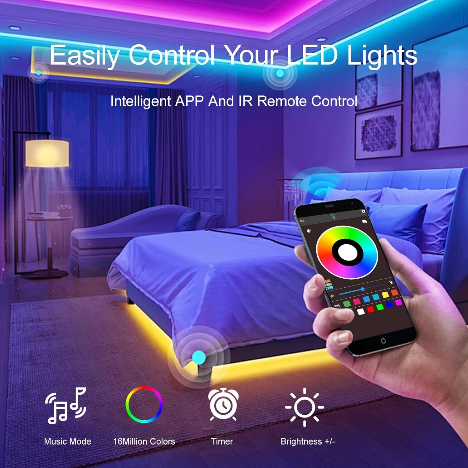 200 FT Led Strip Lights for Bedroom, Remote and App Control RGB Color ...