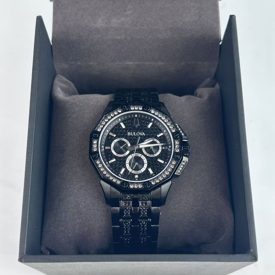 Bulova Men's Octava Black Dial Crystal Chronograph Quartz Watch 98C134 ...