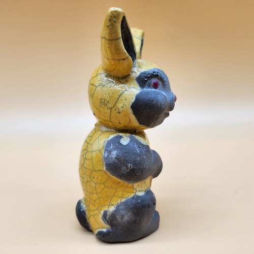 Vintage Crackle Ceramic Yellow Gray Cute Bunny Rabbit Red Eyed Figurine ...