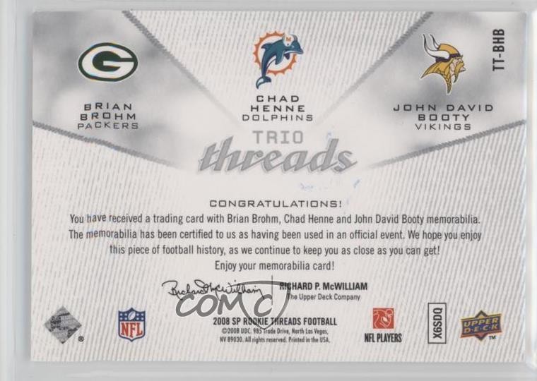 2008 SP Rookie Threads Trio NFL /100 Brian Brohm Chad Henne John David ...