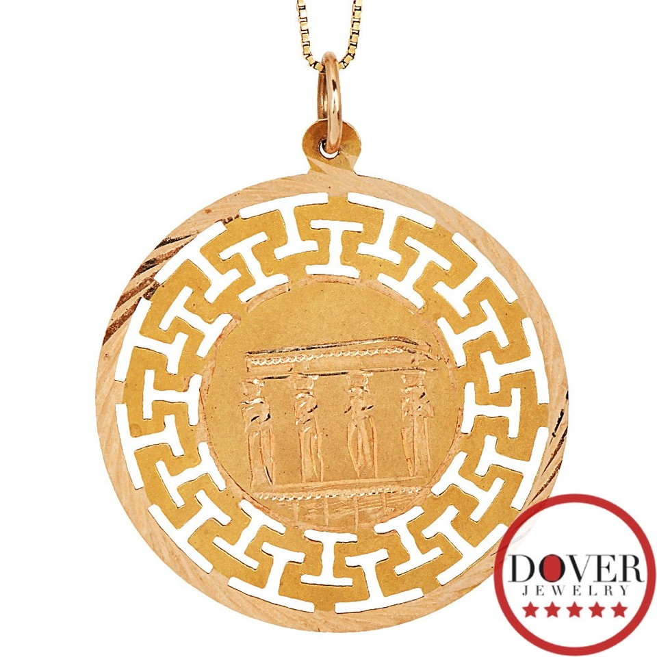 Estate 14K Gold Textured Parthenon Reversible Medallion Disc Pendant 2. ...