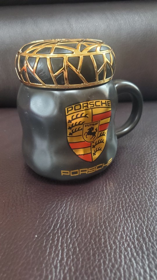 Porsche Black Coffee Mug /Cup • With Lid • Gold Logo • 4.5"Tall. | eBay