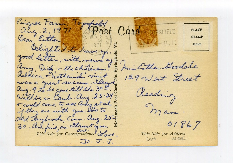 Topsfield MA Mass 1971 postcard, Town Hall, Civil War Statue, chatty ...