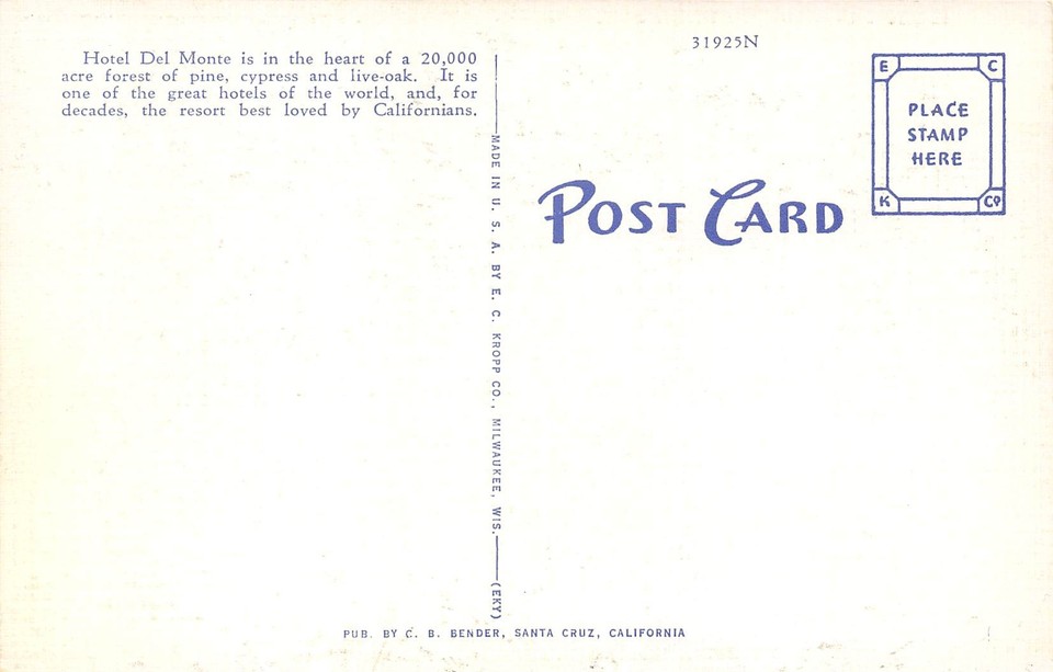 Del Monte California 1940s Postcard Hotel Del Monte Aerial View | eBay