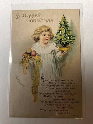 Vintage Signed Clapsaddle Embossed Christmas Postcard of a Girl with a ...