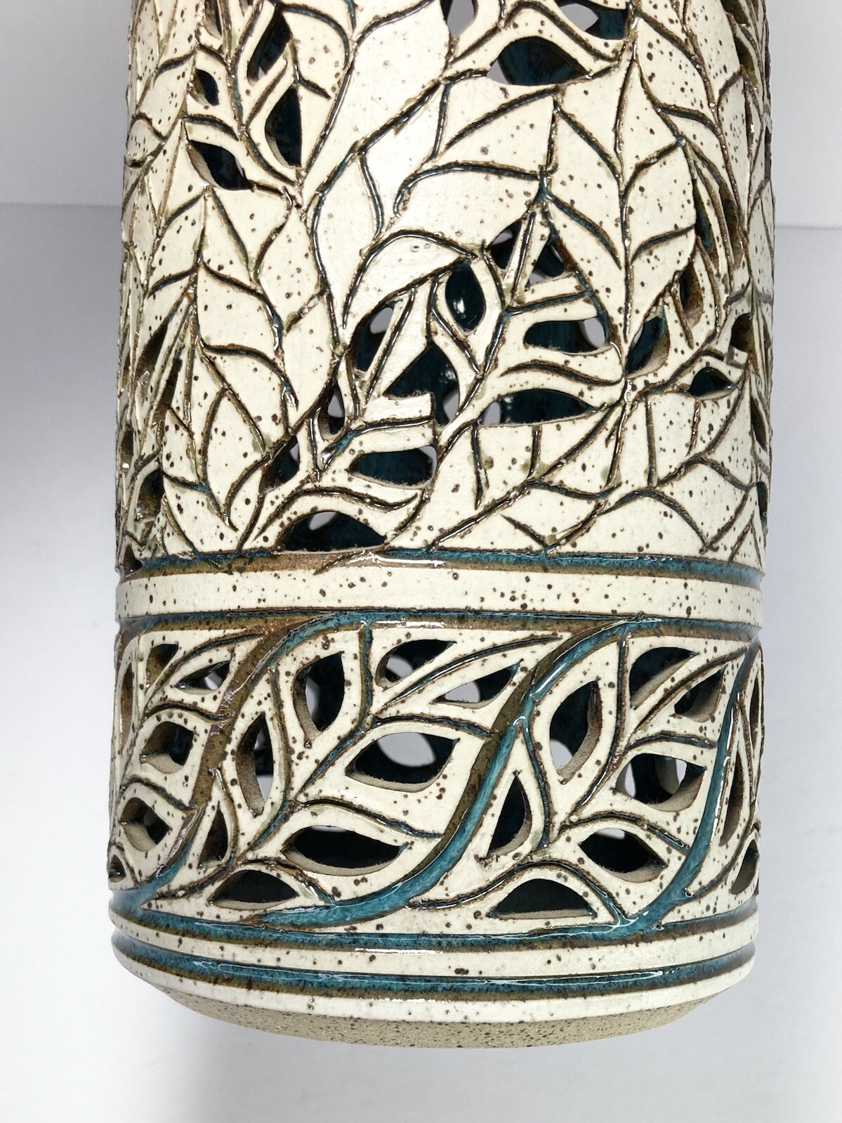 Susan Brown Freeman, Reticulated Turquoise Studio Pottery Tall Vase, 11 ...