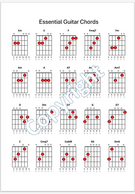 A4 Laminated Essential Beginners Guitar Chord Chart 20 Chords | eBay UK