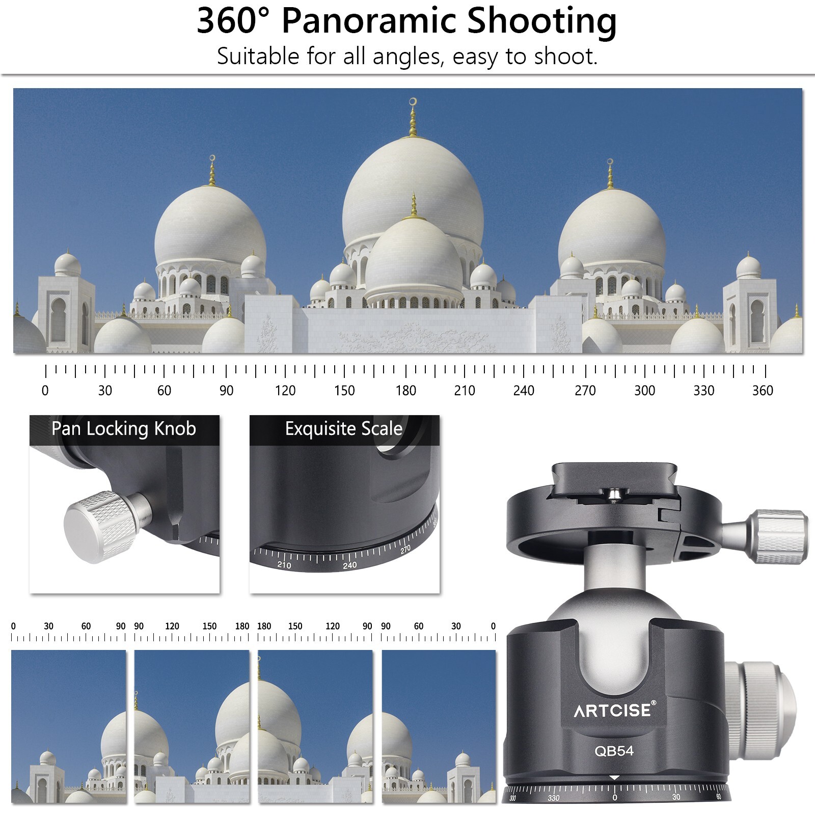 ARTCISE QB54 54mm Low Profile Ball Head CNC Panoramic Heavy duty tripod ...