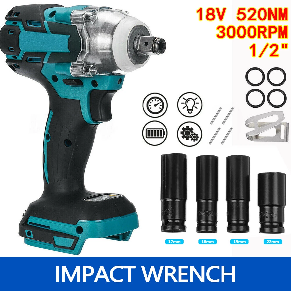 1/2" Cordless Impact Wrench Driver Brushless Rattle Gun For Makita 18V ...