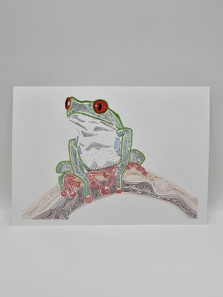 Sticky Tree Frog Line Art Drawing 5x7 Giclee Fine Art Print Sarah ...