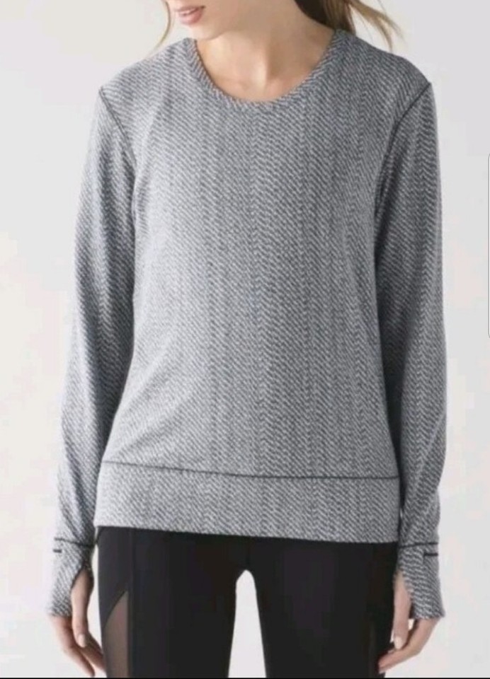 Lululemon Rush Hour Womens Hazy Heather Gray White Jacquard Long Sleeve ...