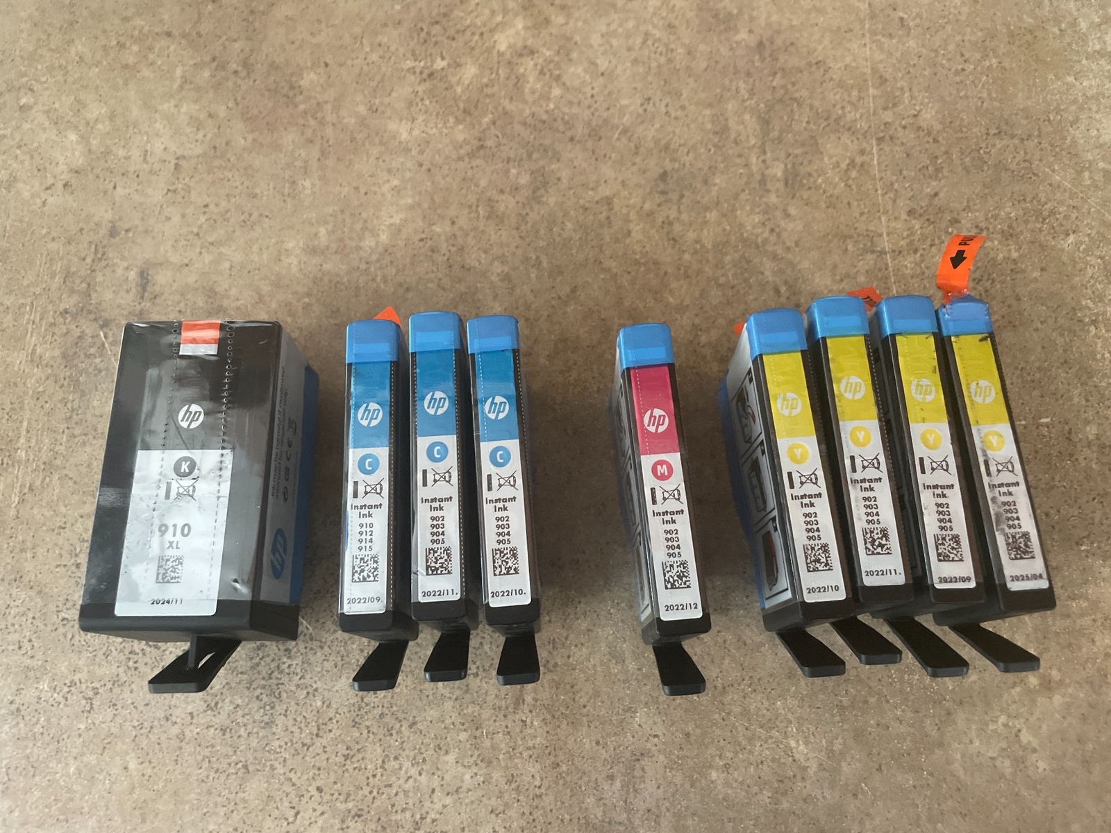 LOT OF 9 GENUINE HP INK CARTRIDGES SET BLACK COLORS 902, 903, 904, 905 ...
