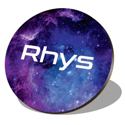 1 x Round Coaster - Name Rhys Space Universe Galaxy Stars Lettering ...