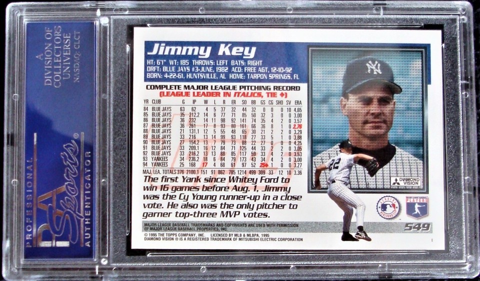 1995 Topps - Jimmy Key - Card #549 - PSA 10 | eBay