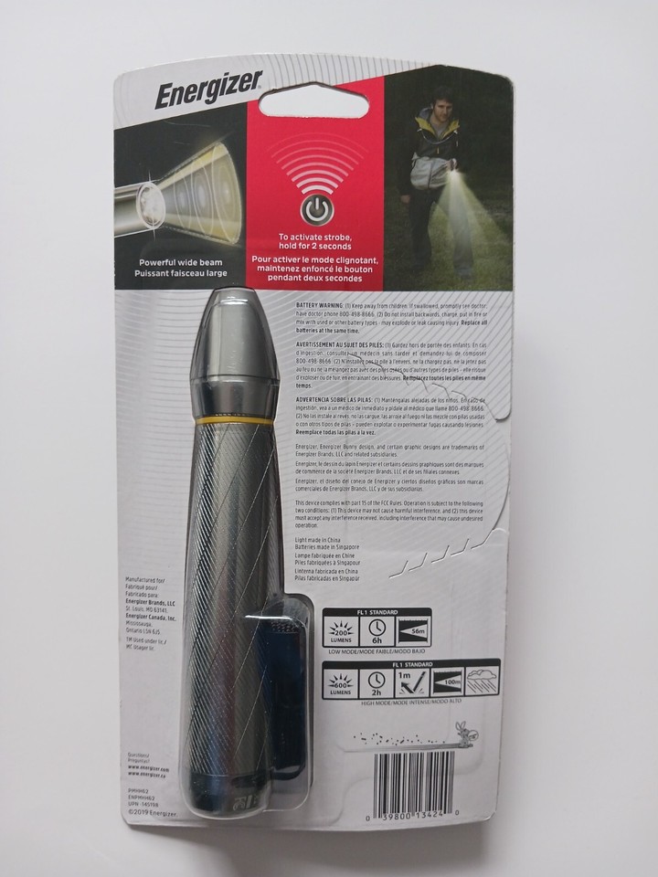 Energizer Vision HD Metal 600 Lumens Flashlight Wide Beam 2 hr Runtime ...