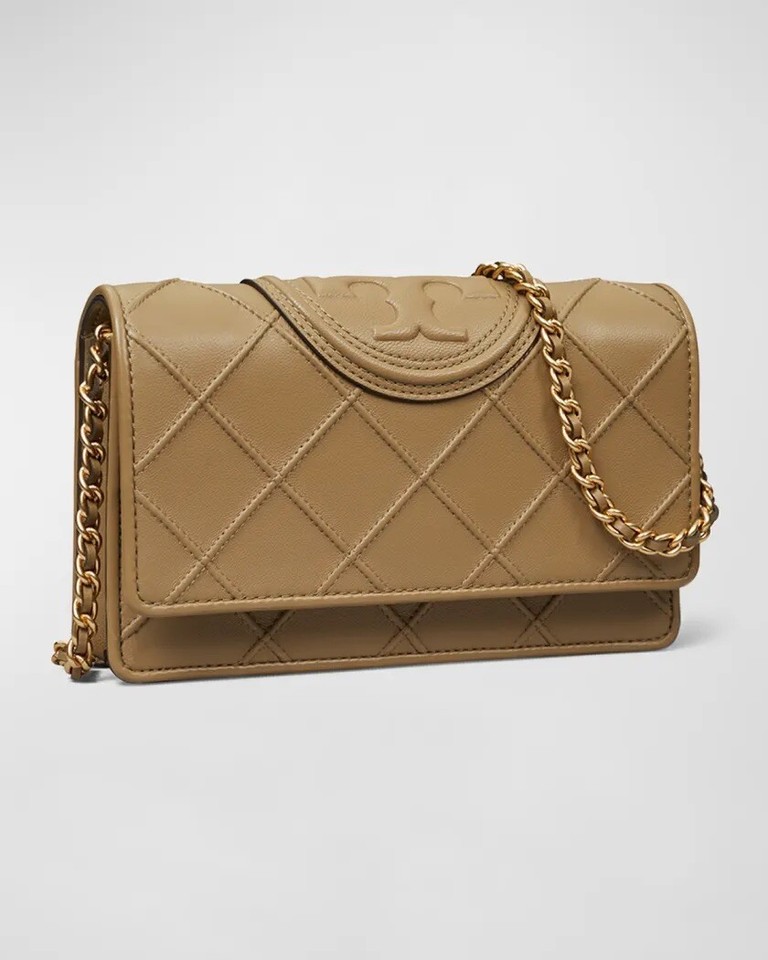 Tory Burch Fleming Woven Chain Wallet Shoulder Bag PEBBLESTONE | eBay