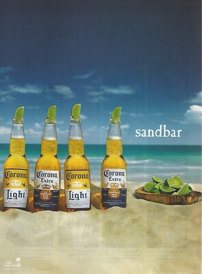 2007 Corona Beer On a Beach Sandbar Limes Man Cave Print Ad ...
