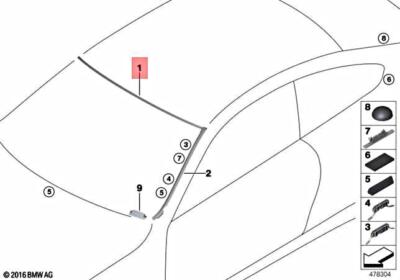 Genuine BMW 4 Series F32 F36 F82 Windshield Upper Moulding Trim OEM ...