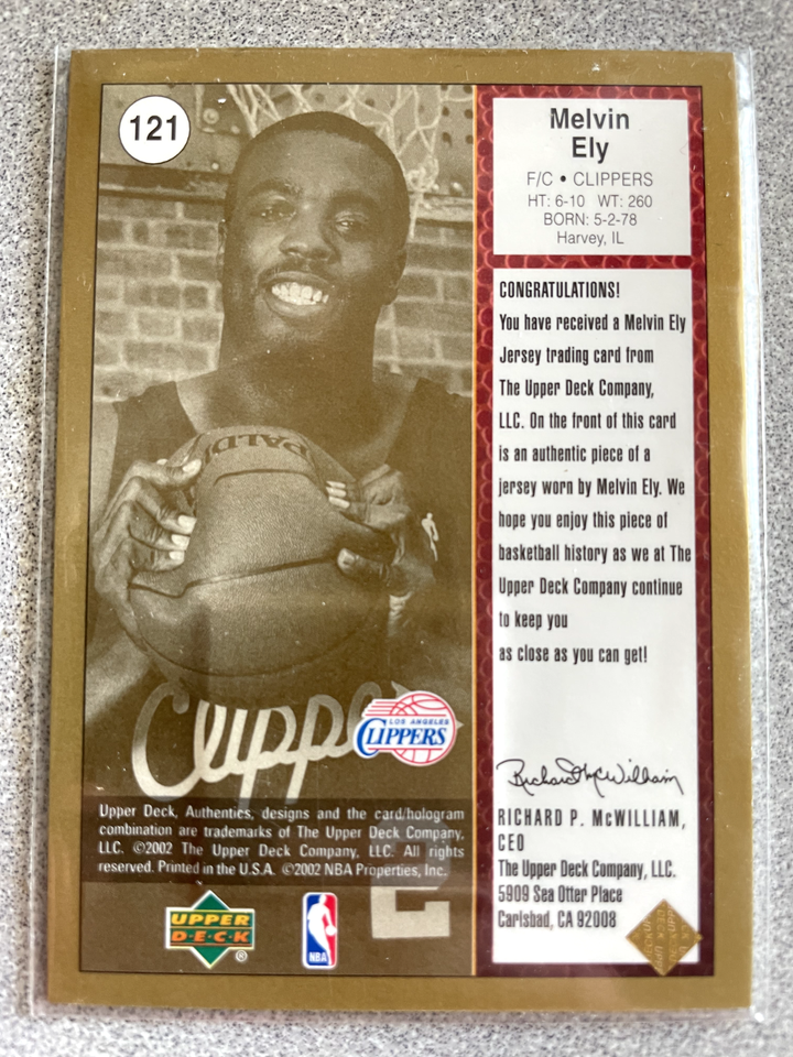 2002-03 UD Authentics Melvin Ely Game Worn Jersey Rookie Card /100 ...