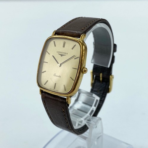 Longines Ladies Gold Square Watch Quartz Vintage Elegant Leather Band ...