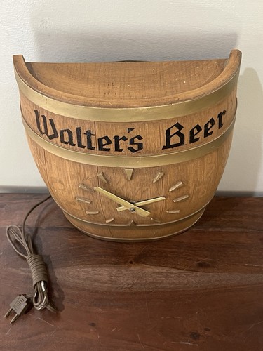 RARE Vintage WALTER’S Beer Faux Wooden Barrel Keg Clock Bar Sign! Eau ...
