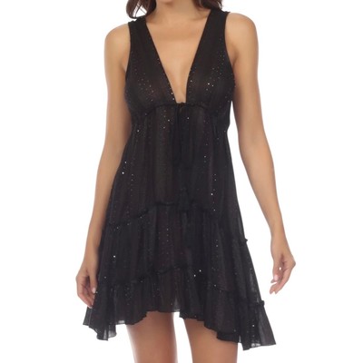 Raviya Women’s Metallic Stripe Tiered Dress Swimsuit Cover Up Black ...