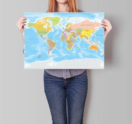 LAMINATED WORLD MAP PRINT POSTER ATLAS EDUCATIONAL SCHOOL WALL CHART A1 ...