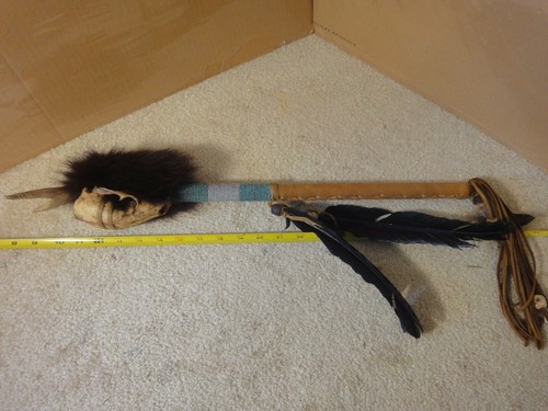 Native American Indian ceremonial medicine rattle stick, Pow Wow, staff ...