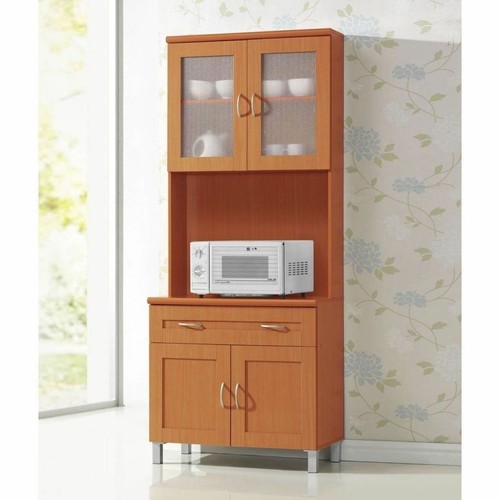 Cherry Tall Kitchen Microwave Stand Utility Cabinet Storage Shelves ...