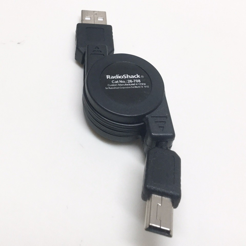 RadioShack Retractable Mini USB Data Charging Cable 32” Black Cat #26 ...