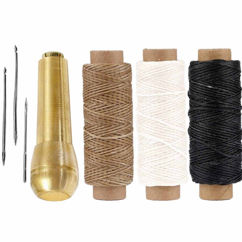 Leather Sewing Awl Needle Kit with Copper Handle Awl Hand Stitching ...
