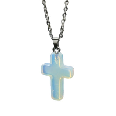 Natural Stone Cross Gemstone Pendant Quartz Crystal Necklace - New ...