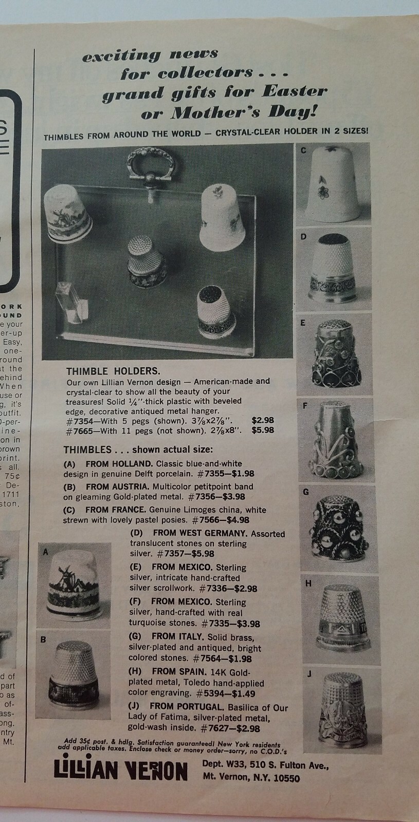 1970s Lillian Vernon Sewing thimbles for Easter Mother's Day vintage ad ...