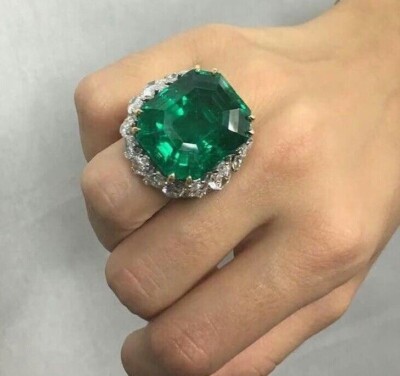 Large Green Emerald Ring for Women 925 Sterling Silver Right Hand CZ ...