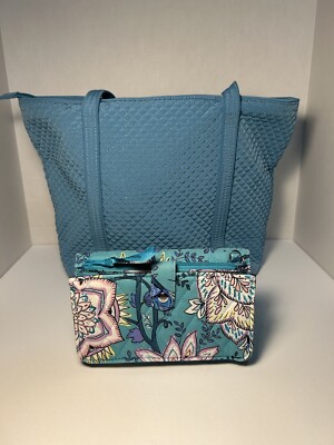 Vera Bradley Tote Hangbag Teal Quilted Large Shoulder Travel Bag With ...