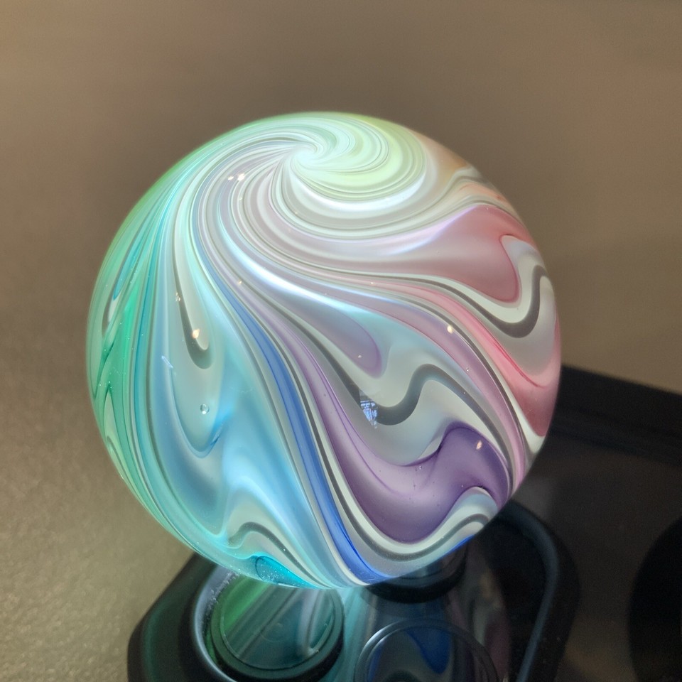 ORIGINAL SIGNED MARK MATTHEWS ART GLASS MARBLE SPHERE- 2.14” Rainbow ...