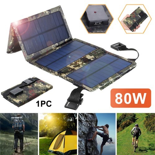 80W USB Solar Panel Folding Charger Outdoor Camping Hiking Phone Power ...