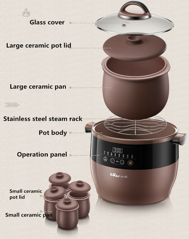 4.5L 5 in1 Electric Stew Pot Slow Cooker Purple Clay Electric Casserole ...