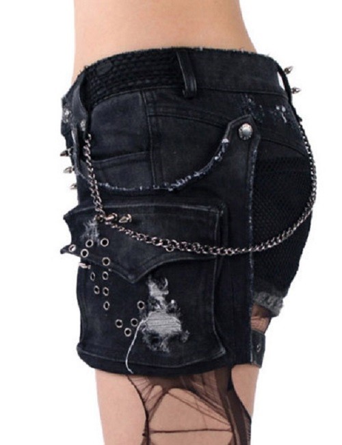 New PUNK RAVE Gothic Jeans Denim ripped sexy Studded Shorts K-127 ...
